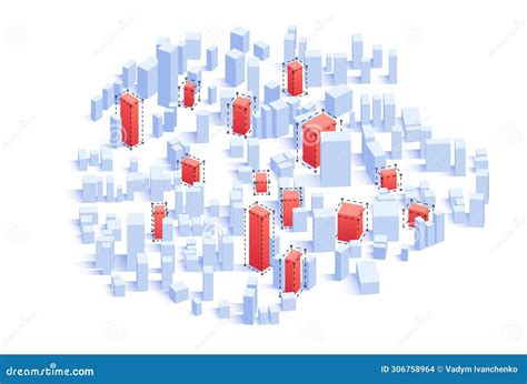 Red Highlighted Commercial Buildings Residential House Reconstruction City Renovation Old