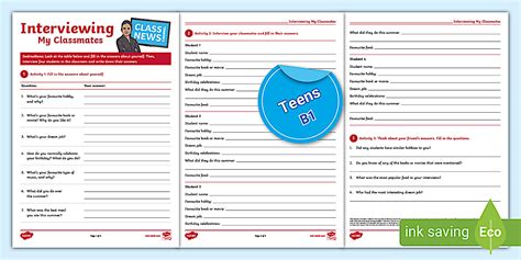 Interviewing My Classmates [teens B1] Teacher Made