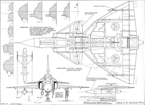 Saab A 37 Viggen Aircraft Blueprint