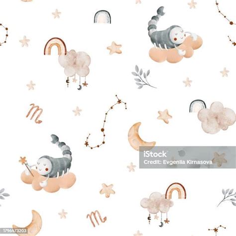 조디악 사인 전갈자리 구름 별자리 별자리 기호 포스터 엽서 섬유 포장 인쇄에 대 한 별자리 완벽 한 패턴 0명에 대한 스톡 벡터 아트 및 기타 이미지 Istock