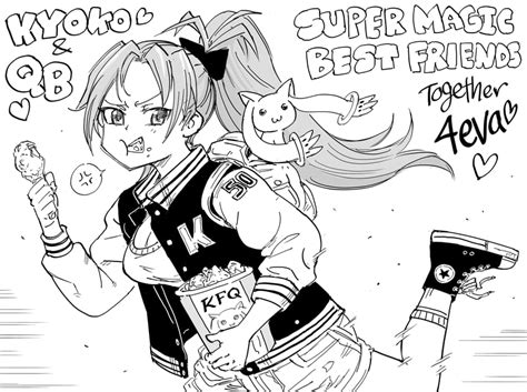 Sakura Kyoko And Kyubey Mahou Shoujo Madoka Magica And 1 More Drawn Sakura Kyoko And Kyubey Mahou Shoujo Madoka Magica And 1 More Drawn