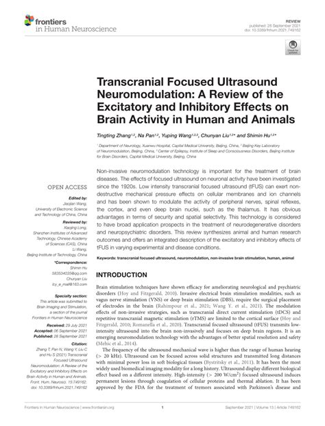Pdf Transcranial Focused Ultrasound Neuromodulation A Review Of The