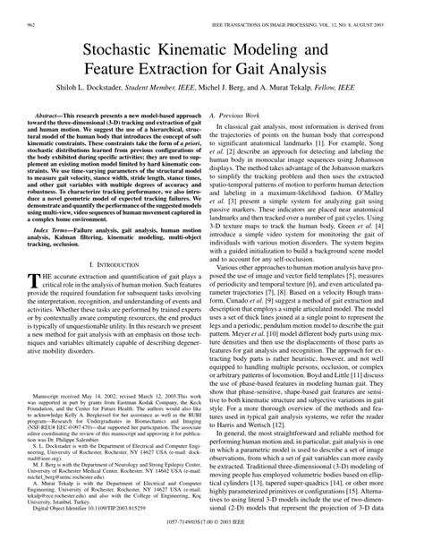 Pdf Stochastic Kinematic Modeling And Feature Extraction For Gait Analysis