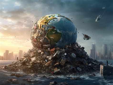 Planet Earth Filled With Trash And Garbage Plastics And Pollutions Ai