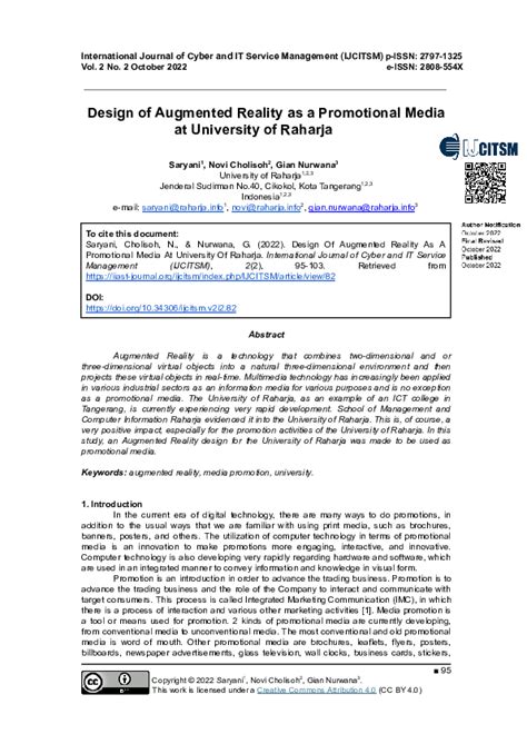 Pdf Design Of Augmented Reality As A Promotional Media At University Of Raharja