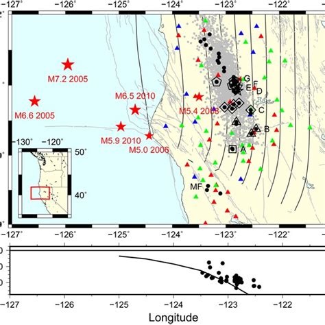 Map Showing The Location Of The Low‐frequency Earthquake Lfe Families Download Scientific