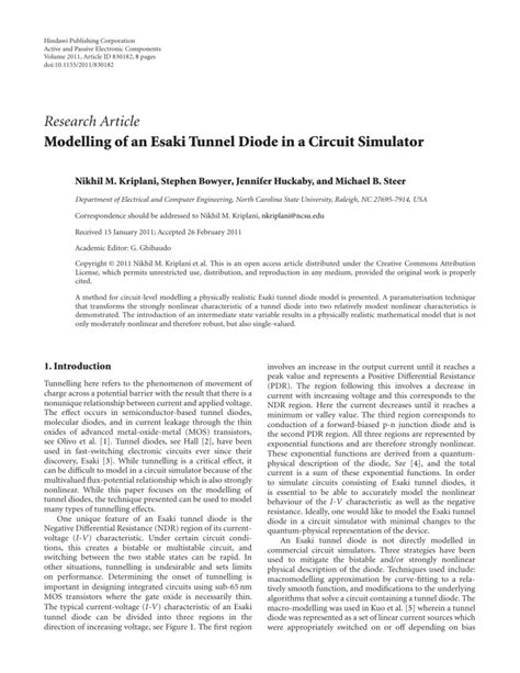 Modelling Of An Esaki Tunnel Diode In A Circuit Simulator