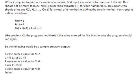solved write a program to print out a series of numbers