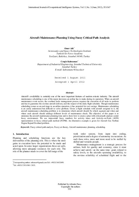 pdf aircraft maintenance planning using fuzzy critical path analysis