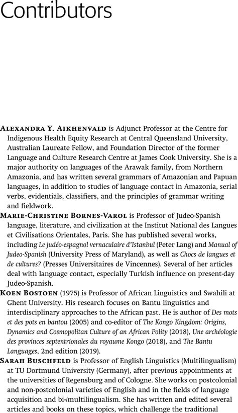 Contributors The Cambridge Handbook Of Language Contact