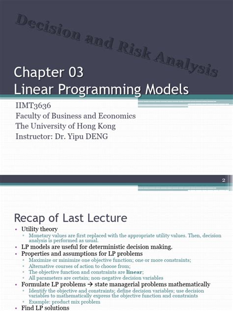 Iimt3636 Lecture 6 With Notes Pdf Mathematical Optimization Linear Programming