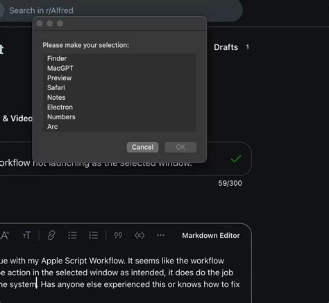 Apple Script Workflow Not Launching As The Selected Window Workflow