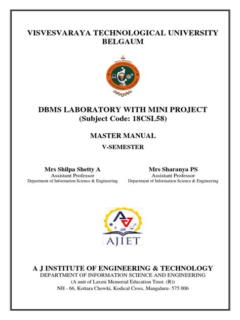 Dbms Lab Manual 18csl58 Pdf Databases Relational Database