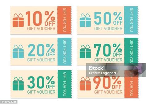 웹 사이트 인터넷 광고 소셜 미디어 또는 쿠폰에 대한 상품권 세트 그래픽 디자인을 위한 쿠폰 티켓 카드 요소 템플릿입니다 가격에 대한 스톡 벡터 아트 및 기타 이미지