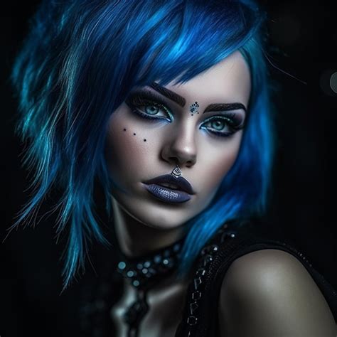 Premium Ai Image A Woman With Blue Hair And Blue Eyes Is Posing For A
