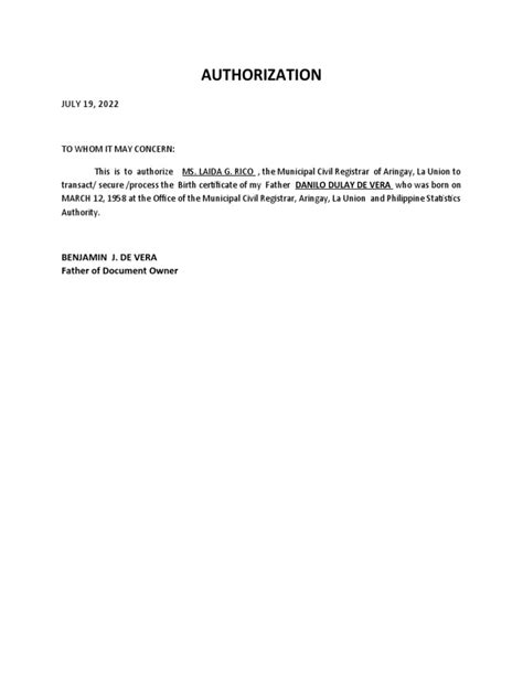 authorization local copy birth pdf