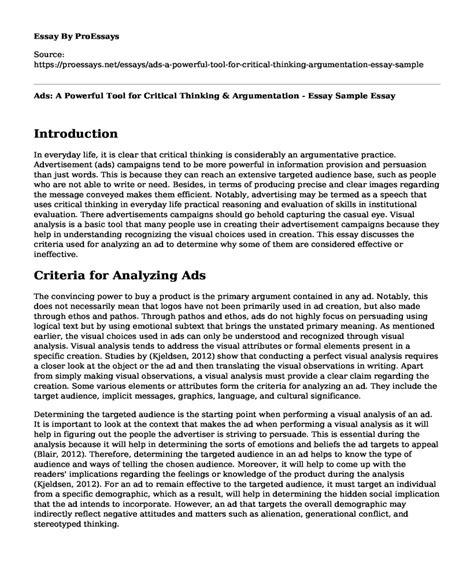 📚 Ads A Powerful Tool For Critical Thinking And Argumentation Essay Sample Free Essay Term