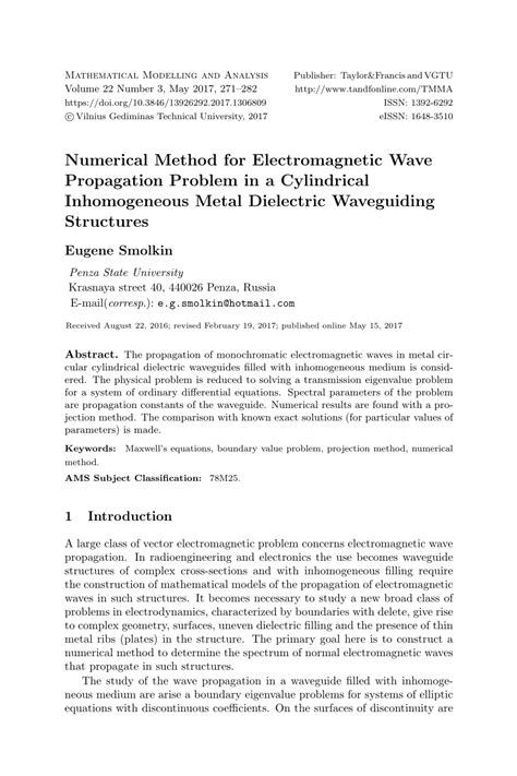 Pdf Numerical Method For Electromagnetic Wave Propagation Problem In