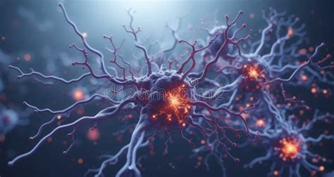 Neural Network With Glowing Synapses Illustrating The Complexity Of The Human Brain Stock