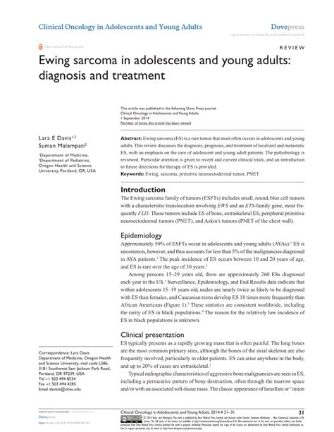 Pdf Ewing Sarcoma In Adolescents And Young Adults Diagnosis And Treatment