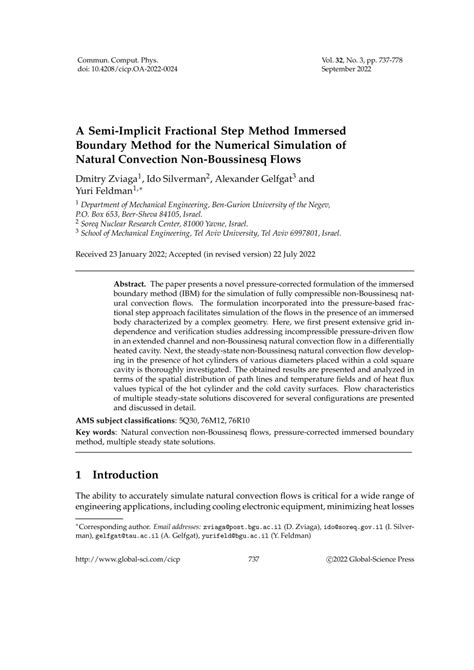 Global Science Press A Semi Implicit Fractional Step Method Immersed Boundary Method For The