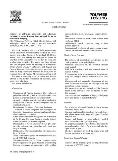 Pdf Fracture Of Polymers Composites And Adhesives Included In