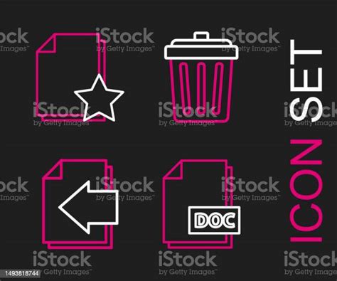 줄 Doc 파일 문서 다음 페이지 화살표 휴지통 및 별 아이콘이 있는 문서를 설정합니다 벡터 1위에 대한 스톡 벡터 아트 및 기타 이미지 Istock