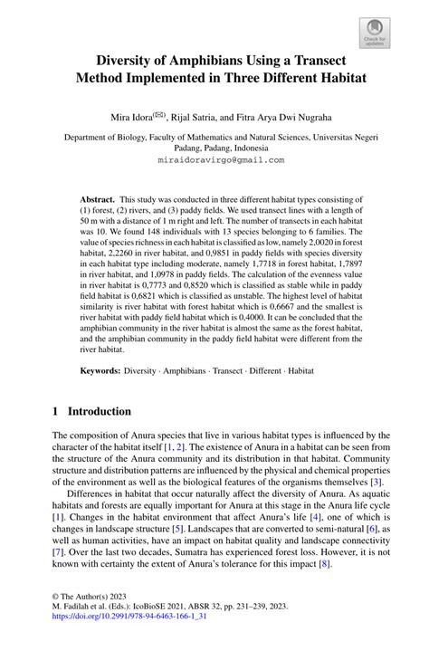 Pdf Diversity Of Amphibians Using A Transect Method Implemented In Three Different Habitat