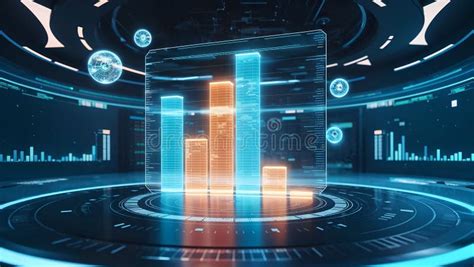 Digital Data Visualization Of Bar Graphs With Futuristic Elements In A High Tech Environment