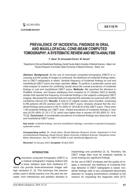 Pdf Prevalence Of Incidental Findings In Oral And Maxillofacial Cone Beam Computed Tomography