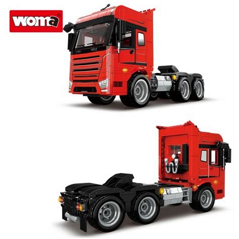 Woma Toy 자체 완구용 트럭 세미 트일러 견인 량 플라스틱 블록 건물 조립 티몬