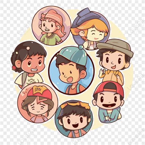 그들의 웃는 얼굴로 원에 만화 아이 벡터표정머리 Png 일러스트 무료 다운로드 Lovepik