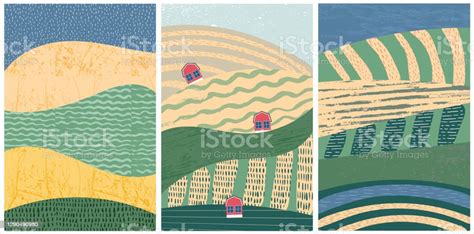 추상 풍경 벡터 배경 그림 집합입니다 다채로운 질감의 시골 장식 에코 카드의 번들 전원 장면에 대한 스톡 벡터 아트 및 기타 이미지 전원 장면 가리기 개체 그룹