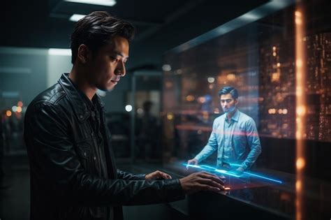 premium ai image man using holographic technnology ai