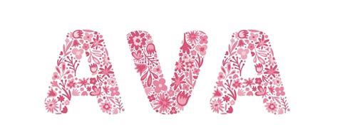 Ava Female Name Girl Name Is Written By Floral Letters Flower Pink