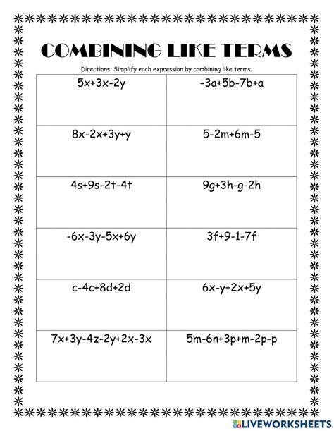 7101943 Combining Like Terms Ruth W Liveworksheets