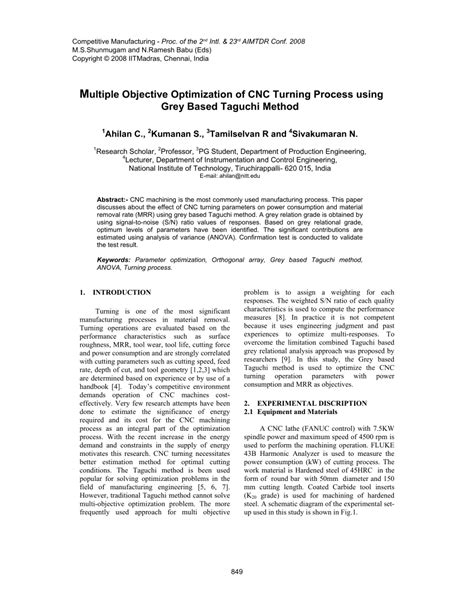 Pdf Multiobjective Optimization Of Cnc Turning Process Using Grey Based Taguchi Method