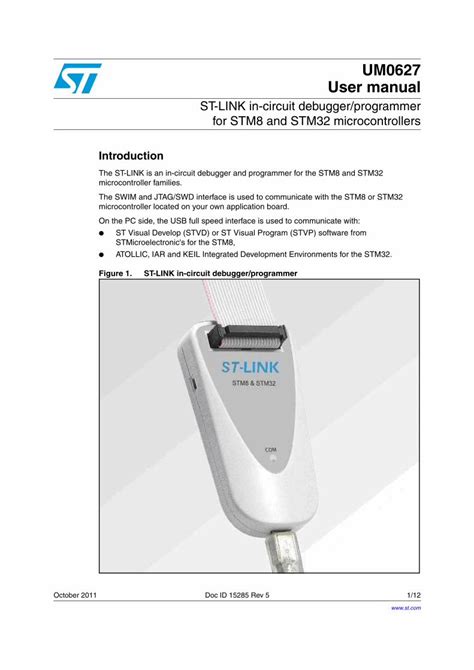 Pdf St Link In Circuit Debuggerprogrammer For Stm8 And Stm32
