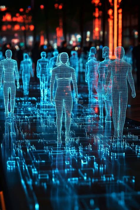 Digital Network Of Interconnected Human Figures Representing Futuristic Technology And