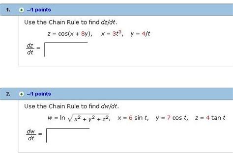 solved use the chain rule to find dz dt z cos x 8 y
