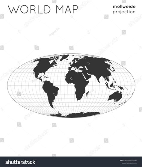 World Map Globe Mollweide Projection Graticule Stock Vector Royalty Free 1364105096 Shutterstock