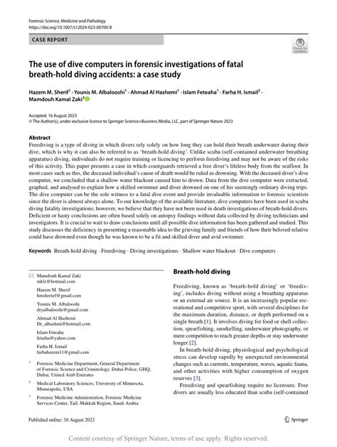 The Use Of Dive Computers In Forensic Investigations Of Fatal Breath Hold Diving Accidents A