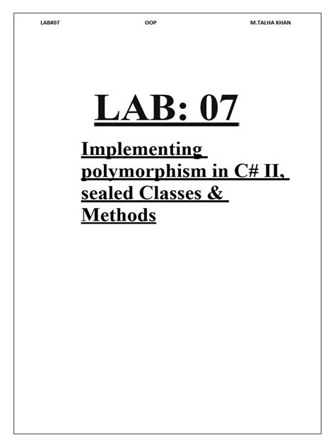 Implementing Polymorphism In C Ii Sealed Classes And Methods Pdf