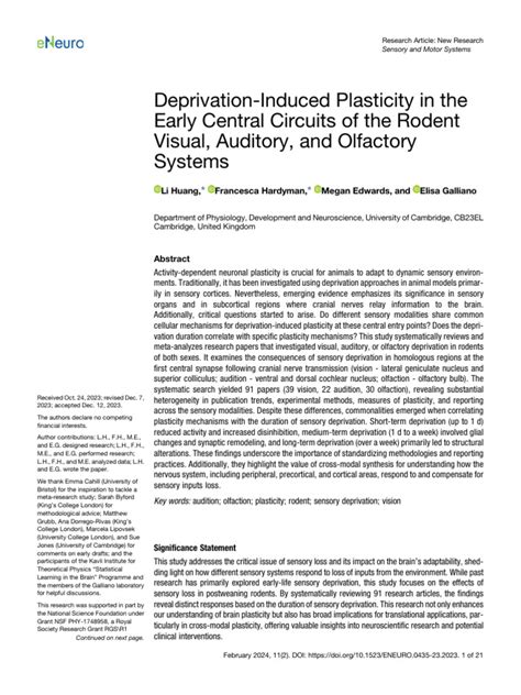 Deprivation Induced Plasticity In The Early Central Circuits Of The Rodent Visual Auditory And