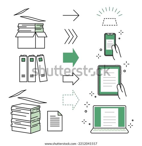 Set Business Icons Paperless Document Digitization Stock Vector Royalty Free 2212041557