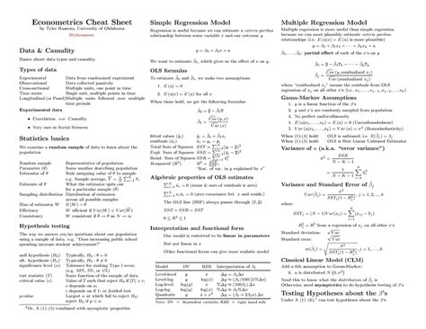 Econometrics Cheat Sheet Types Of Data Experimental Data From Randomized Experiment