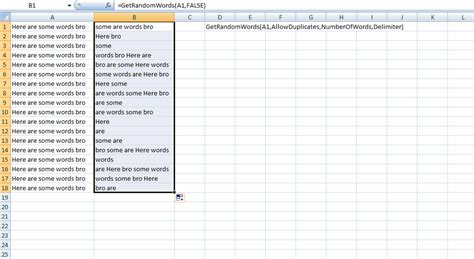 can i use excel function to generate a random word from sentences