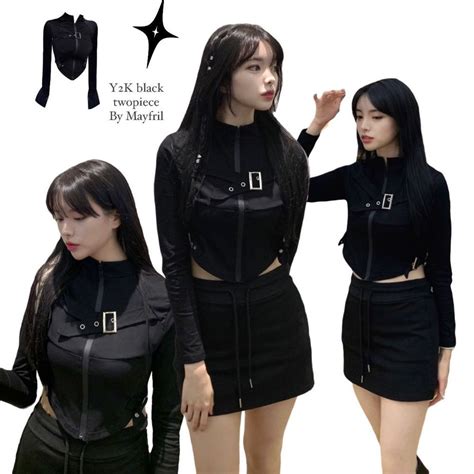 [단품가능] Y2k 버클 탱크 크롭 집업 투피스 Set 에이블리