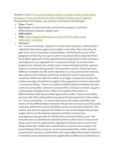 Abdalall Concurrent Delay Analysis In Public Works Construction Pdf