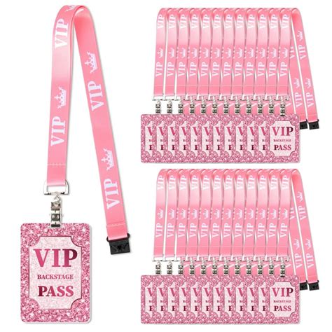 Yhntgb 25 Sets Vip Badge Lanyards Vip Backstage Pass Plastic Vip Pass Cards With Pink Breakaway